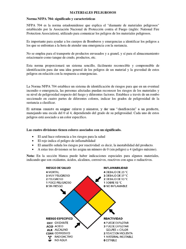 Rombo NFPA 704: Identificación de Peligros | PDF | Combustión ...