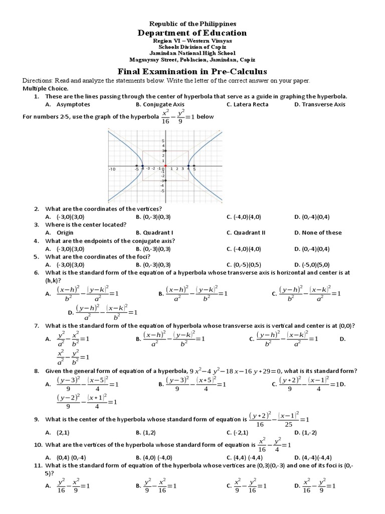 Pre-Calculus Exam for Students | PDF