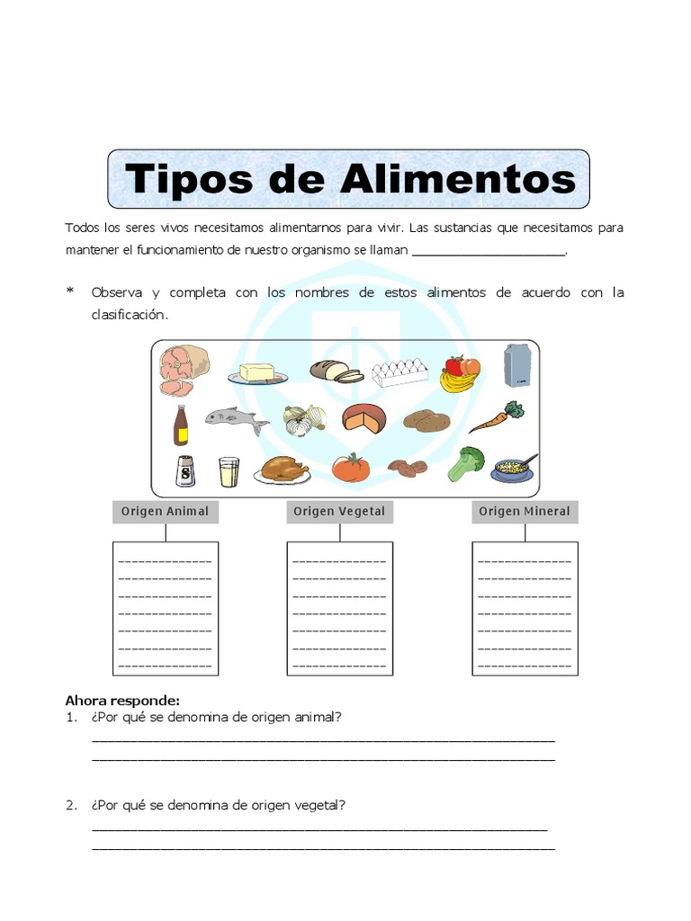 Ficha de Tipos de Alimentos para Tercero de Primaria | PDF