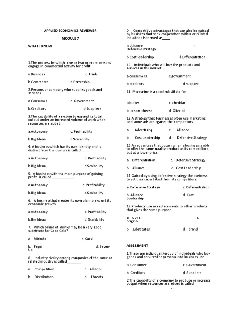Applied Economics Study Guide: Modules 7-8 | PDF | Swot Analysis ...