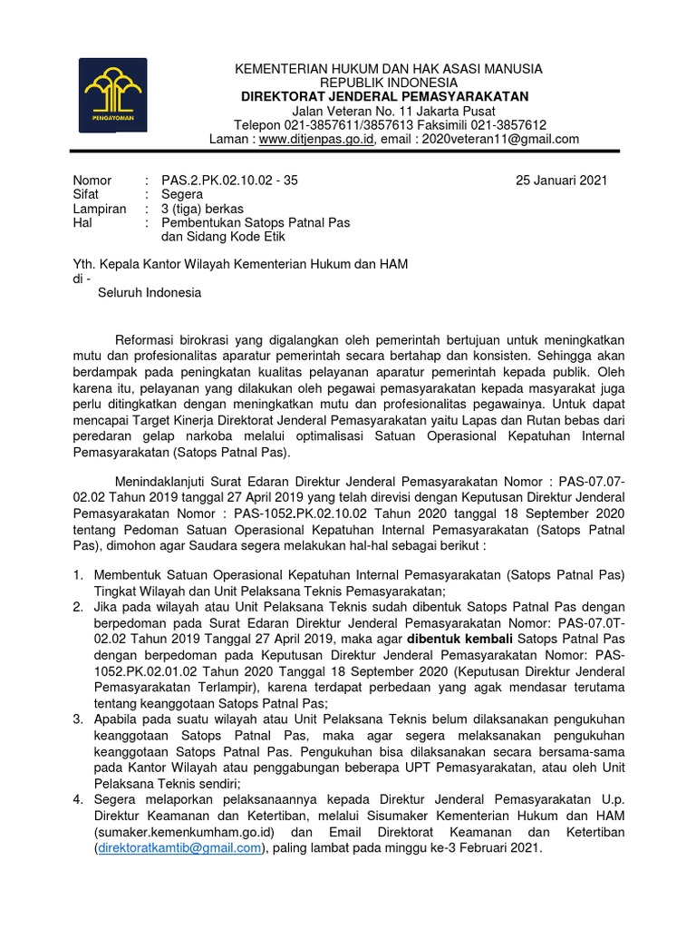 Kep Dirjen PAS Tentang SATOPS Patnal 2021 | PDF