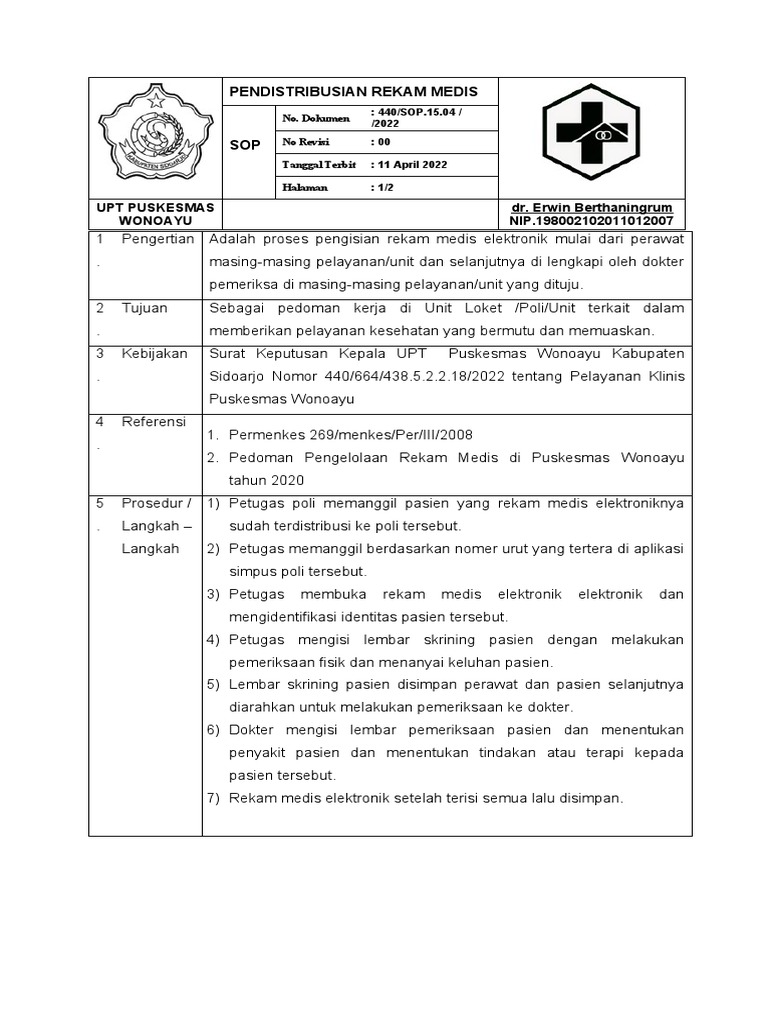 Sop Pengisian Rekam Medis | PDF | Hukum | Pengembangan Diri
