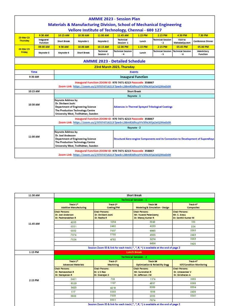 Session Plan and Schedule - AMMIE 2023 | PDF | Engineering | Physical Sciences