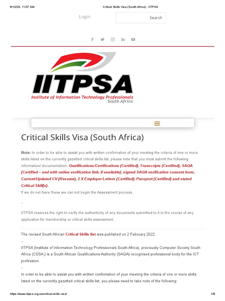 Critical Skills Visa (South Africa) - IITPSA | Download Free PDF | Travel Visa | Fee