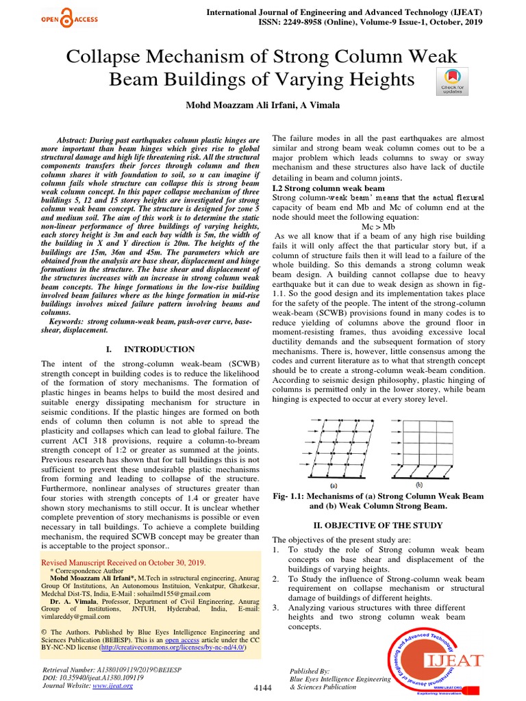 Collapse Mechanism of Strong Column Weak Beam Buildings of Varying Heights | PDF | Beam ...