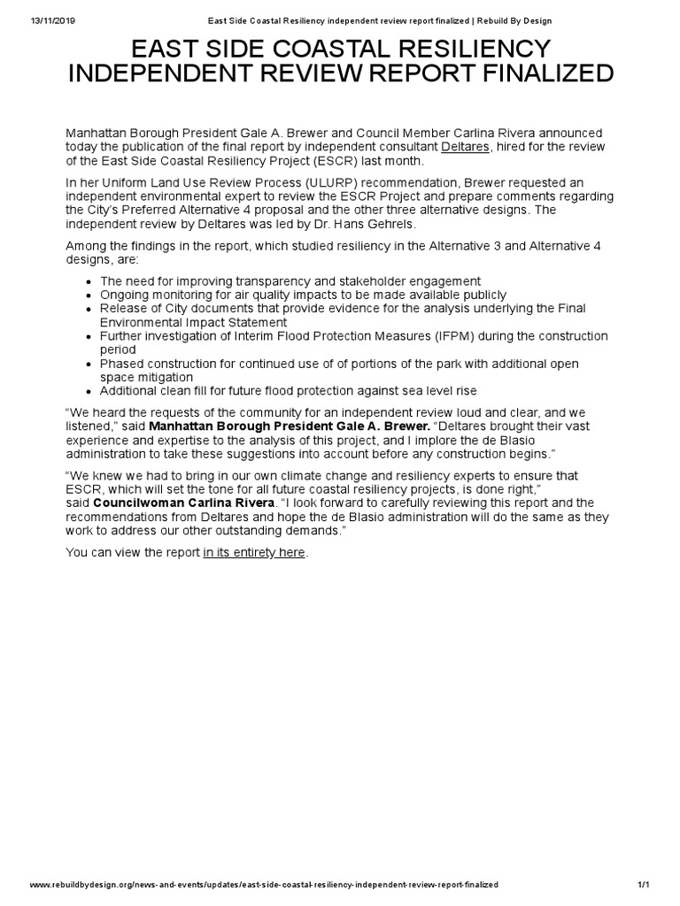 East Side Coastal Resiliency Independent Review Report Finalized ...