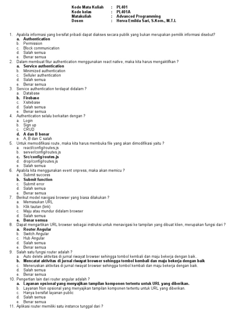 Soal UAS Advanced Programming | PDF