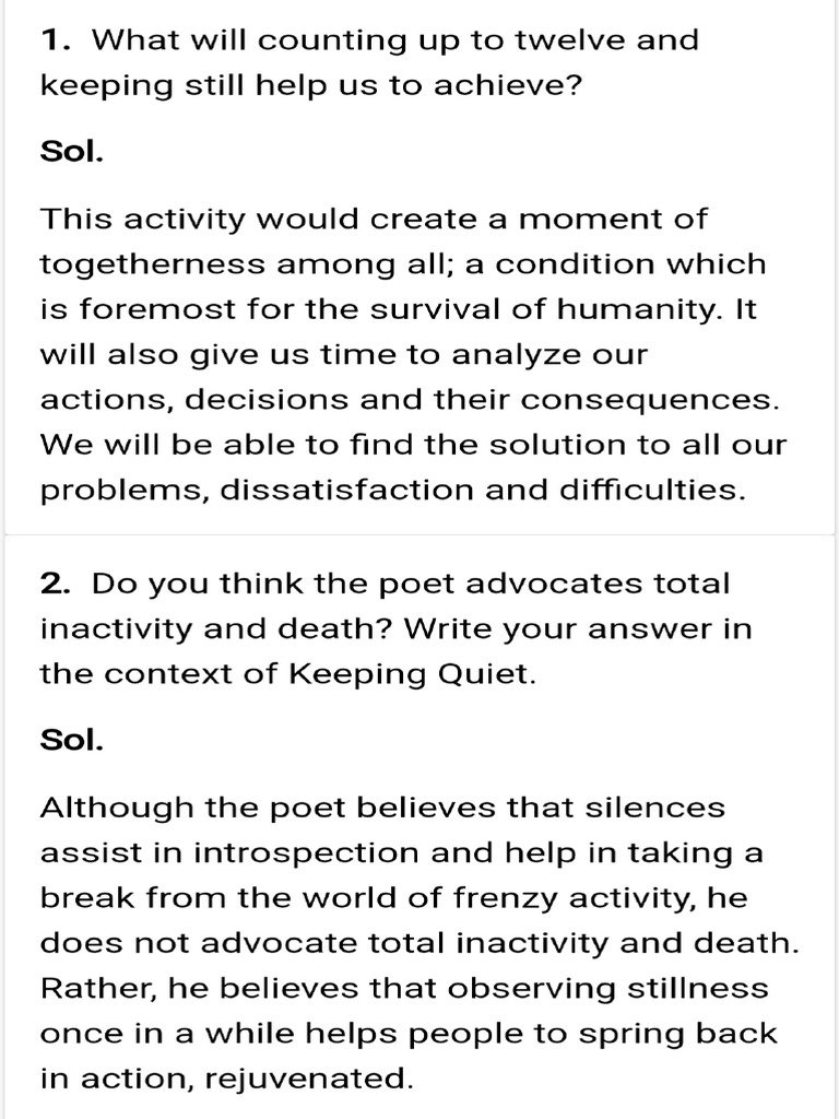 Textbook Notes Keeping Quiet | PDF