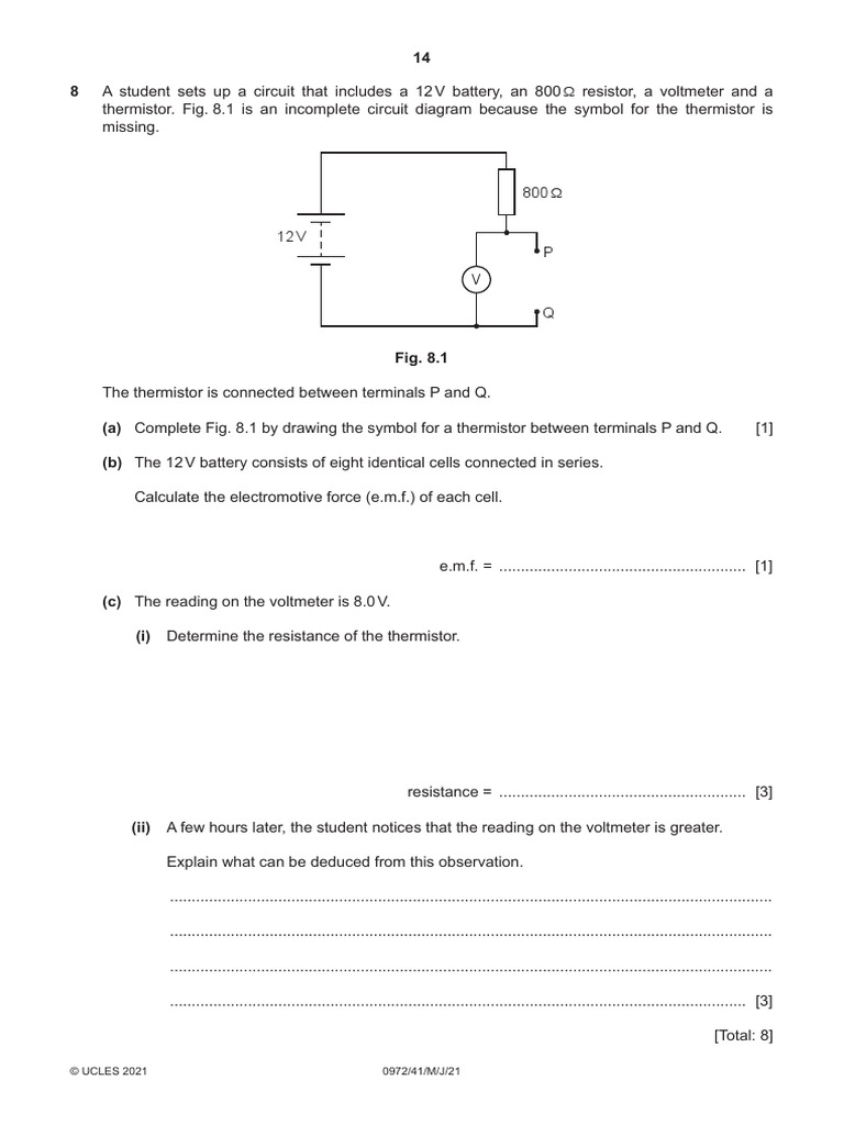 0972 June 2021 QP 41 Cie Igcse Physics - Pdfquestion8 | PDF | Electrical Engineering | Physical ...