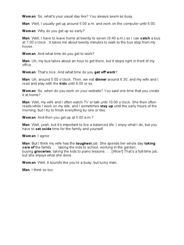 Daily Routine Dialogue | PDF