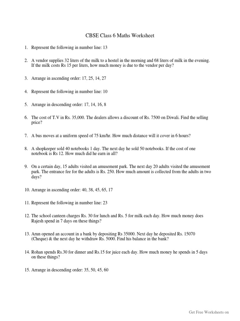 Worksheet of Chapter 2 Whole Numbers | PDF | Money | Economies