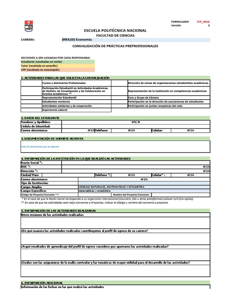 FCP 001a Formulario Convalidacion Practicas Preprofesionales-2022 | PDF | Administración Pública ...
