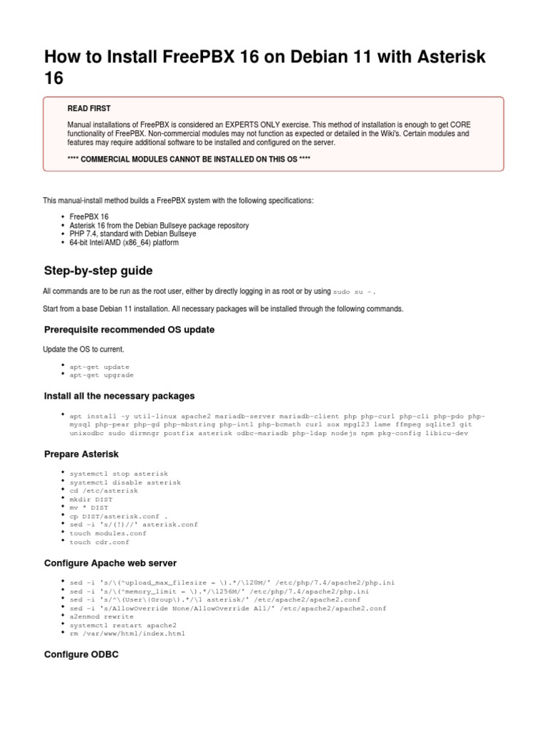 Install FreePBX 16 on Debian 11 Guide | PDF | Computer Architecture ...