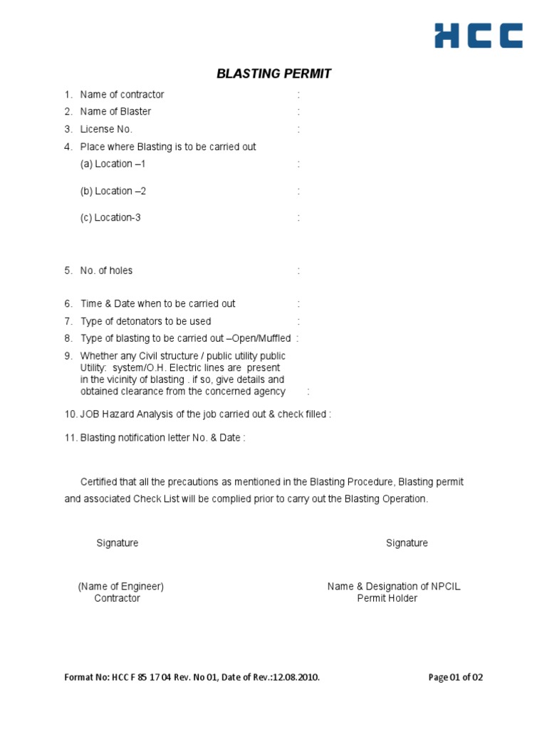 Blasting Permit Application Form | PDF | Home & Garden