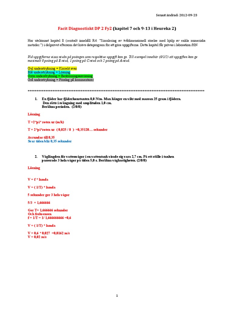 Facit Diagnostiskt Prov - 2 - Fy2 | PDF