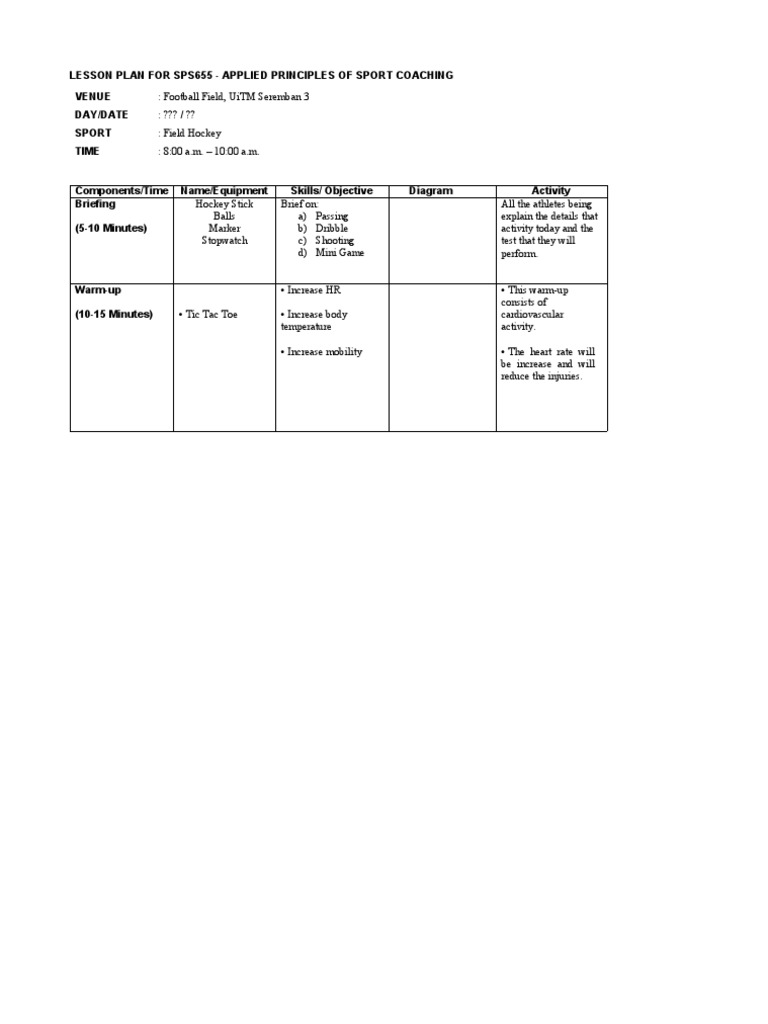Lesson Plan Hockey | PDF | Sports