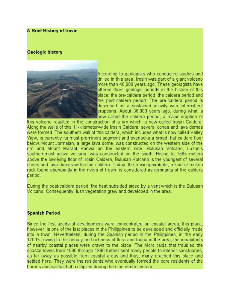 A Brief History of Irosin | PDF | Volcano | Lava