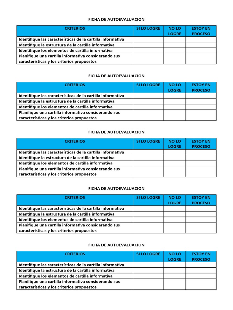 Ficha de Autoevaluacion - La Cartilla Informativa | PDF