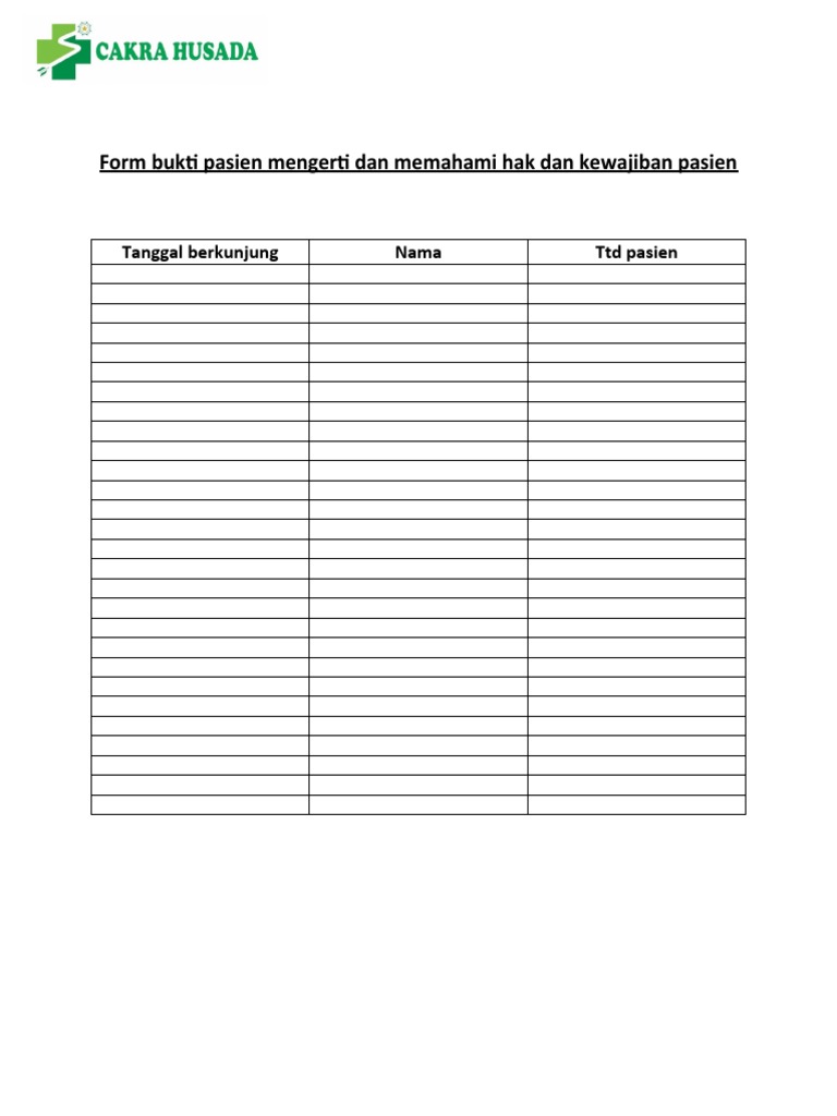 Form Bukti Pasien Mengerti Dan Memahami Hak Dan Kewajiban Pasien | PDF
