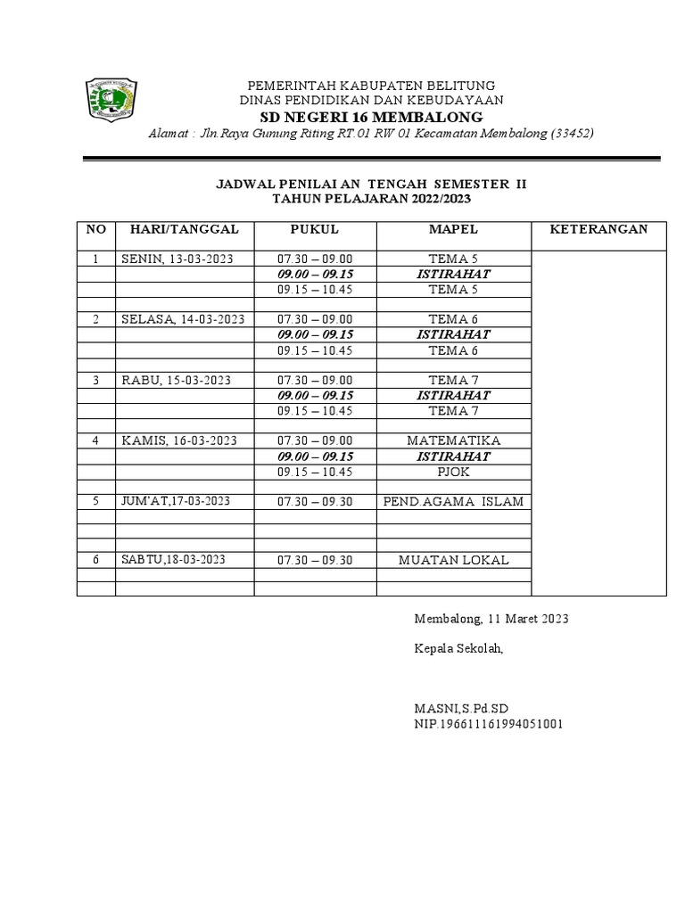 Jadwal UTS | PDF