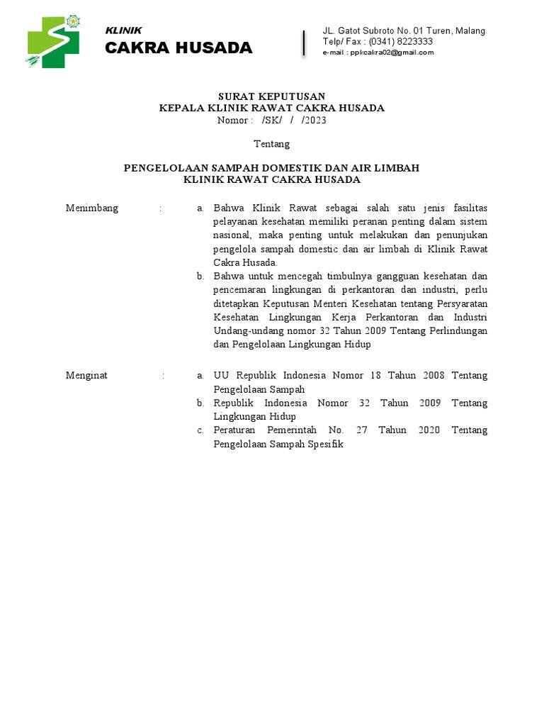 SK Pengelolaan Sampah Domestik Dan Air Limbah | PDF | Sains & Matematika