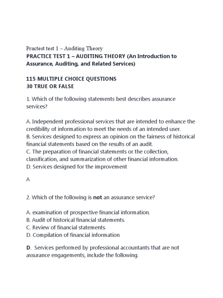 Practest test 1 – Auditing Theory 2023 | PDF
