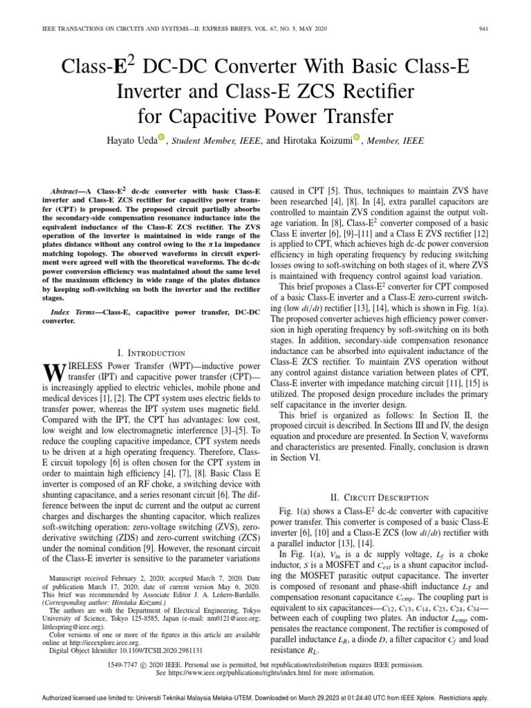 Class-E2 DC-DC Converter With Basic Class-E Inverter and Class-E ZCS ...