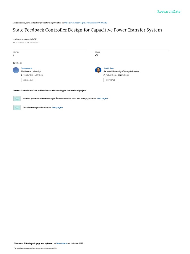 State Feedback Controller Design For CPT System | PDF | Control Theory | Power Inverter