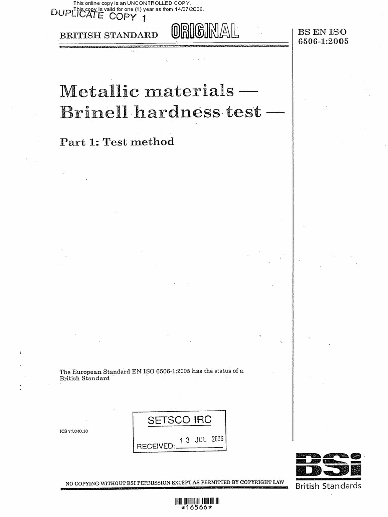 BS EN ISO 6506 Part 1 | PDF