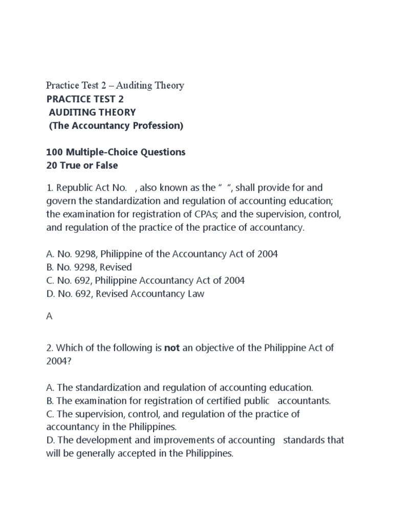 Practice Test 2 - Auditing Theory 2023 | PDF