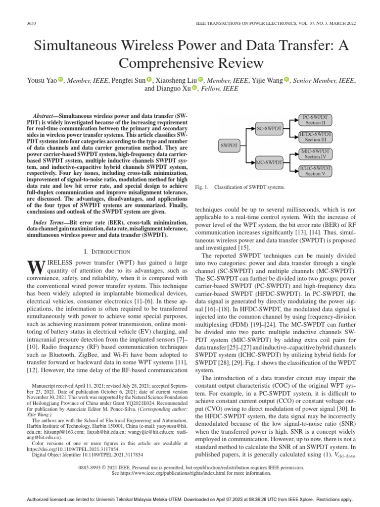 Simultaneous Wireless Power and Data Transfer A Comprehensive Review | PDF