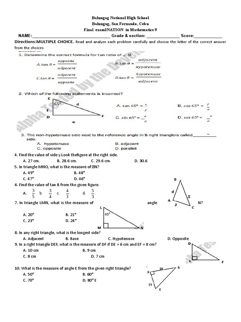 Math 9 4th Q | PDF | Trigonometric Functions | Euclidean Plane Geometry