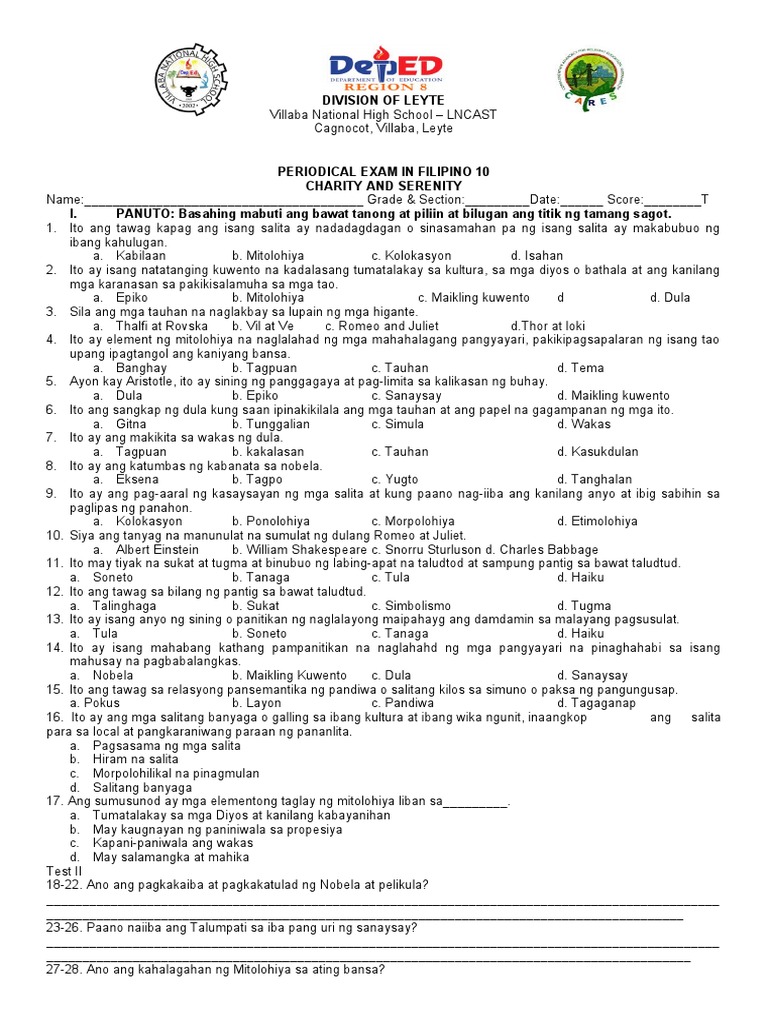 Periodical Test in Filipino 10 | PDF