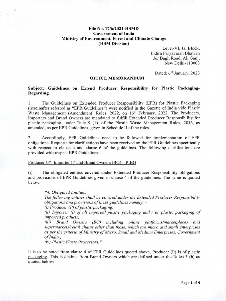 Moefcc - Om - CPCB - 06.01.2023 - Clarification For Pibos & Pwps | PDF ...