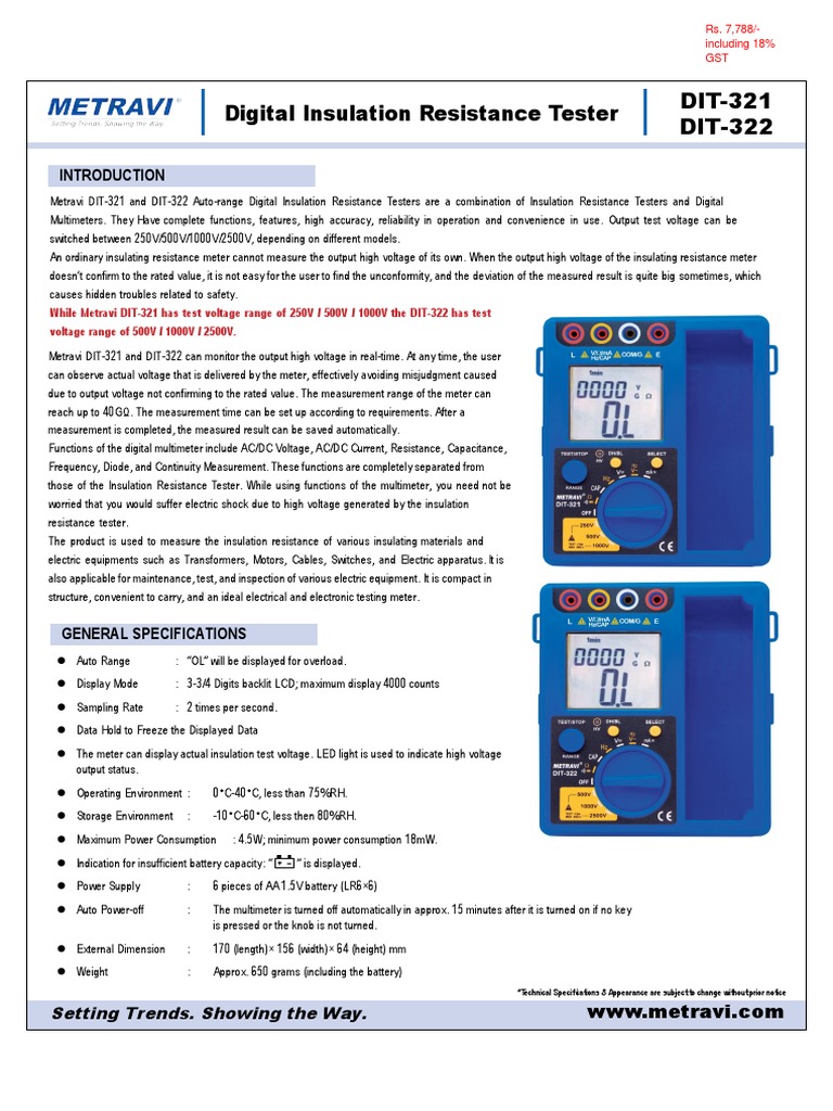 Metravi DIT-321 & DIT-322 - Digital Insulation Tester - Catalogue ...