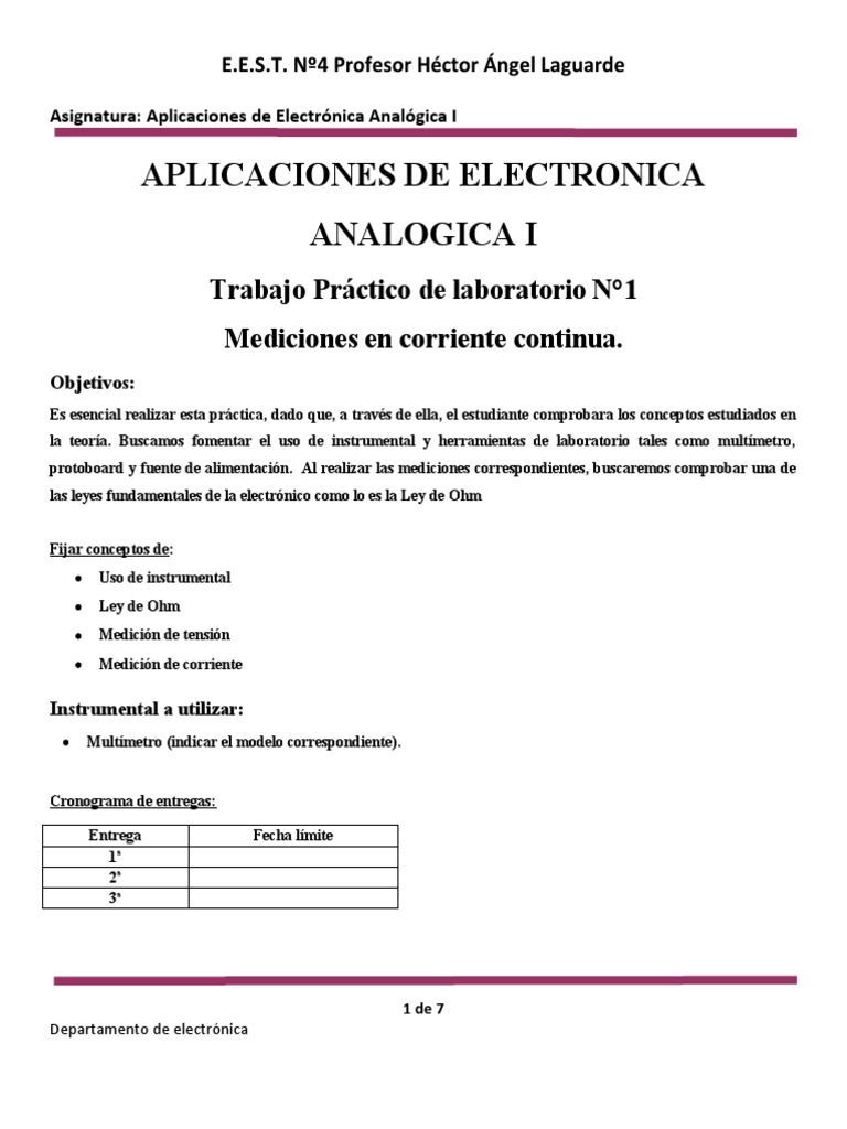 TP1-Ley de Ohm-Analogicas 1 | PDF | Resistor | Electrónica
