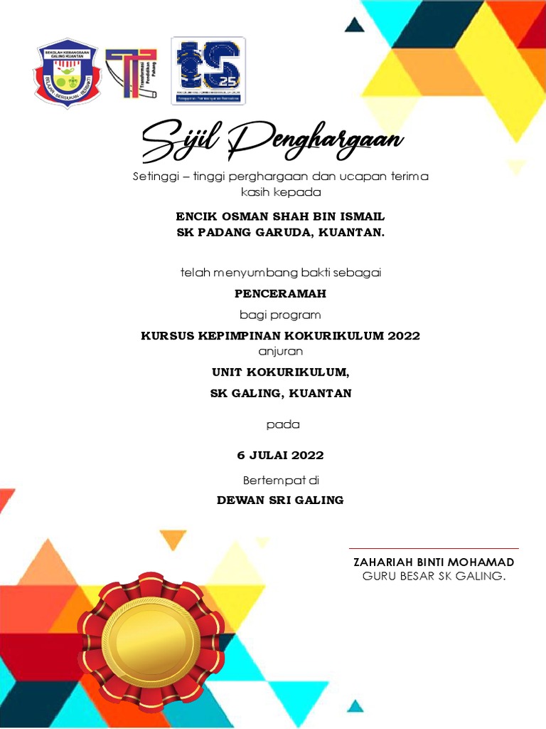 TEMPLATE SIJIL Sumbangan Penceramah | PDF