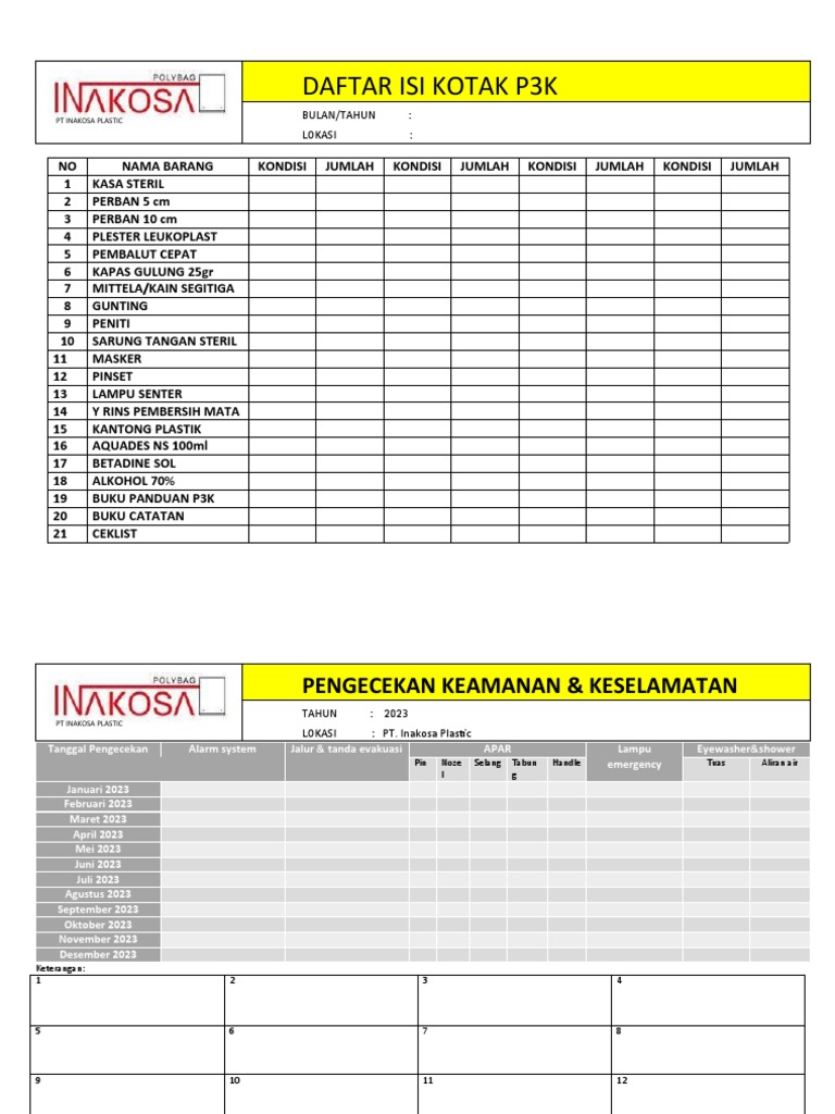 Daftar Isi Kotak P3K dan Keamanan | PDF