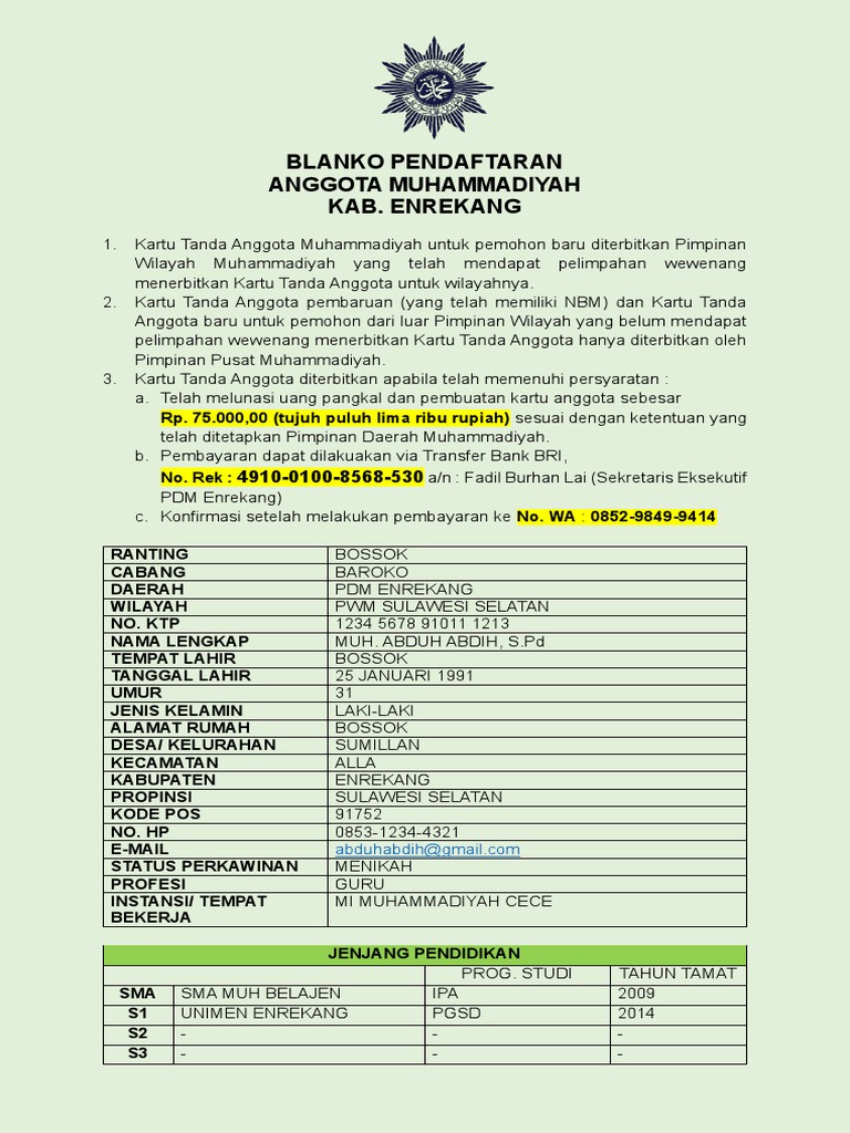 Abduh - Formulir Kta Muhammadiyah Enrekang 2022-2027 | PDF
