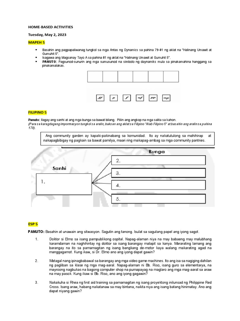 May 2 2023 Home Based Activities | PDF