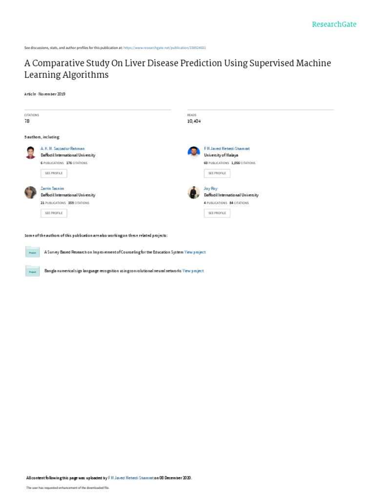 A Comparative Study On Liver Disease Prediction Using Supervised Machine Learning Algorithms 3 ...