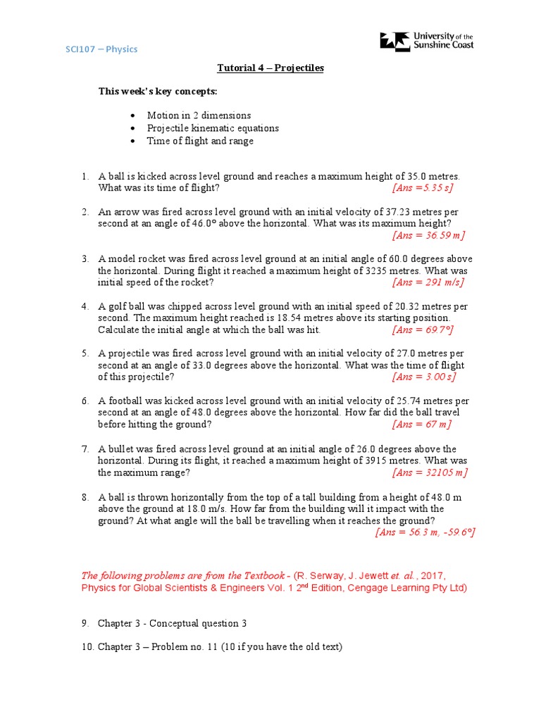 Tutorial 4 Projectiles Pdf Projectiles Speed 3971