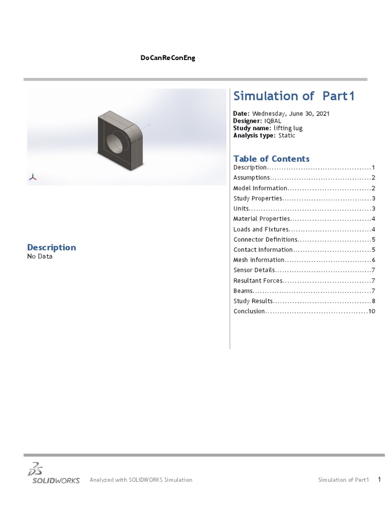 Lifting Lug Analysis | PDF | Strength Of Materials | Young's Modulus