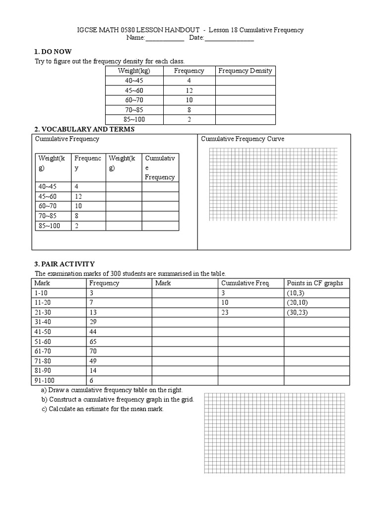 IGCSE Math 0580: Cumulative Frequency Lesson | PDF | Teaching Methods ...