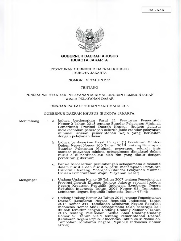 Pergub DKI No. 16 Tahun 2021 Tentang SPM Pemerintahan Wajib Pelayanan ...