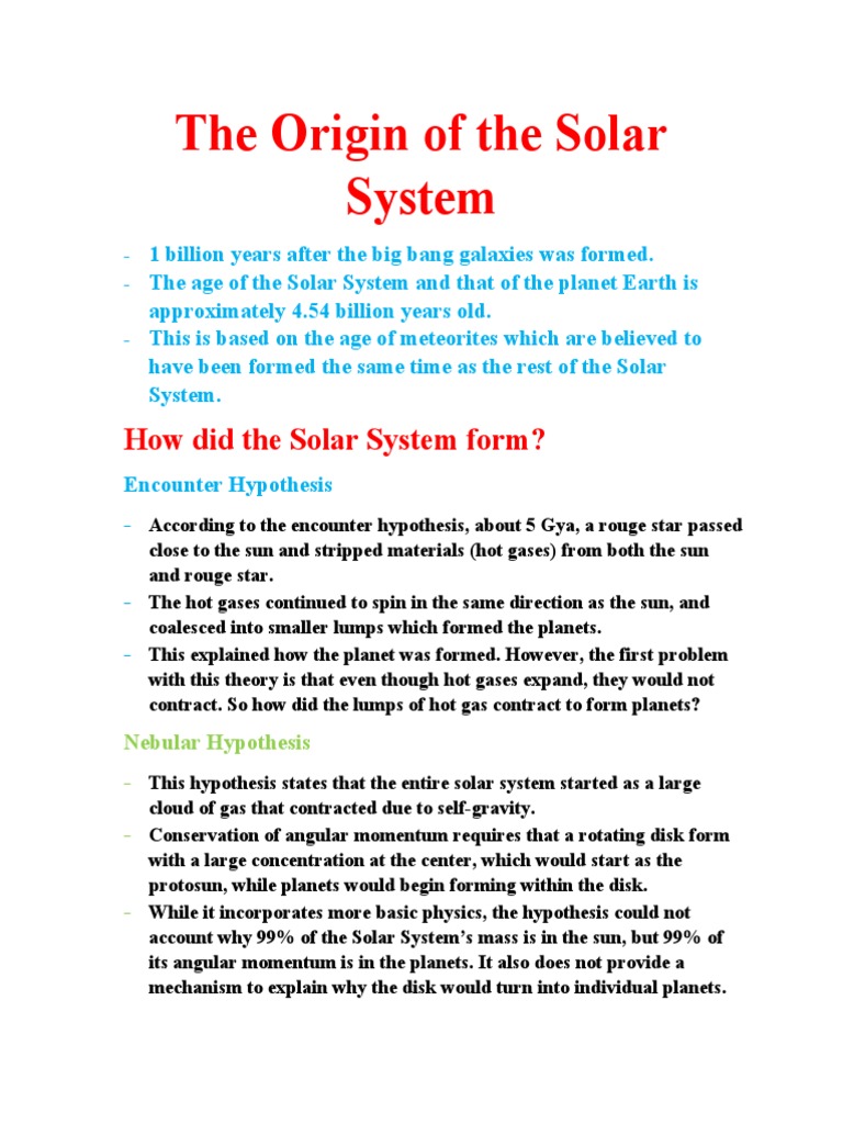 The Origin of The Solar System Lesson 2 | PDF | Formation And Evolution ...