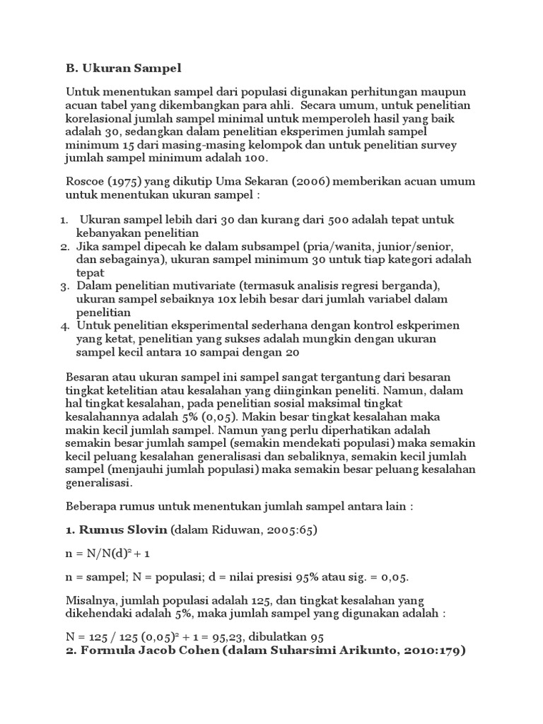Rumus Sampel Dan Jenis Penentuan Sampel | PDF