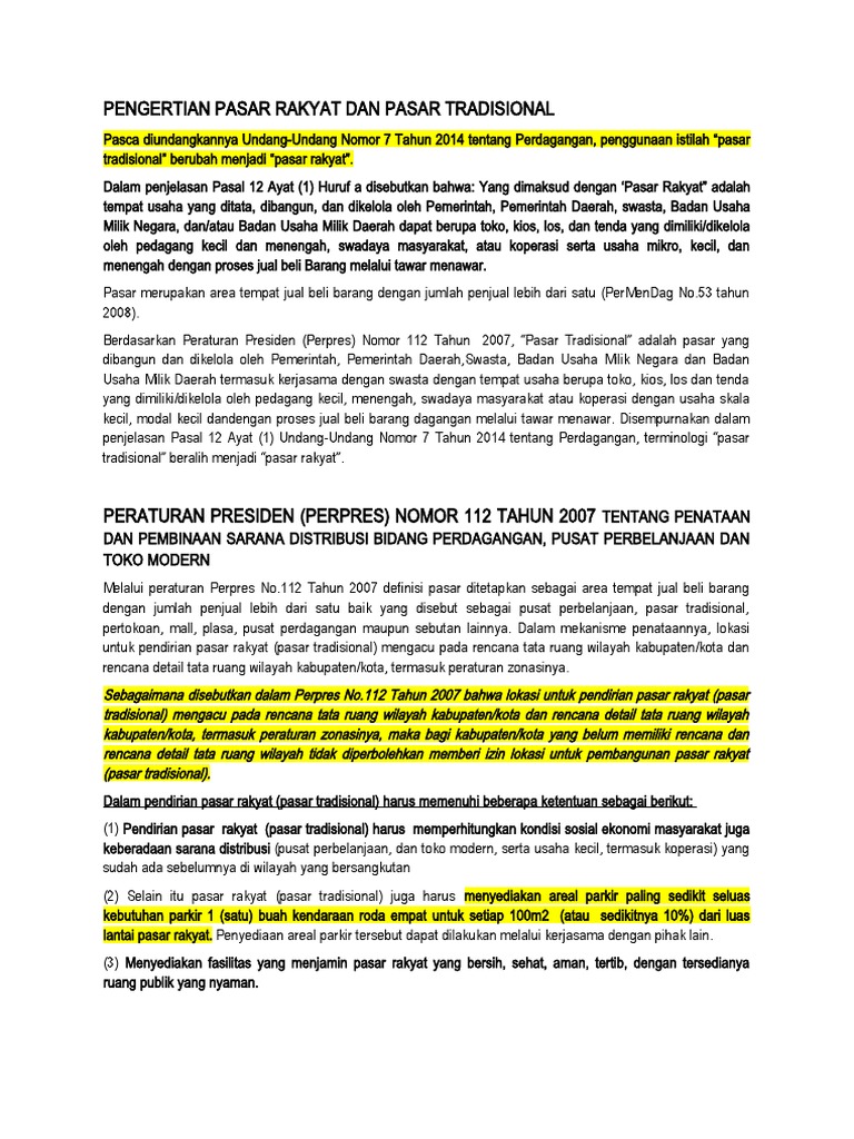 Pasar Rakyat: Definisi dan Regulasi | PDF