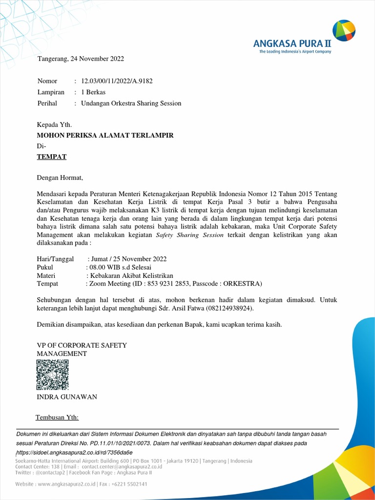 Undangan Safety Sharing Session - Kebakaran Akibat Kelistrikan | PDF