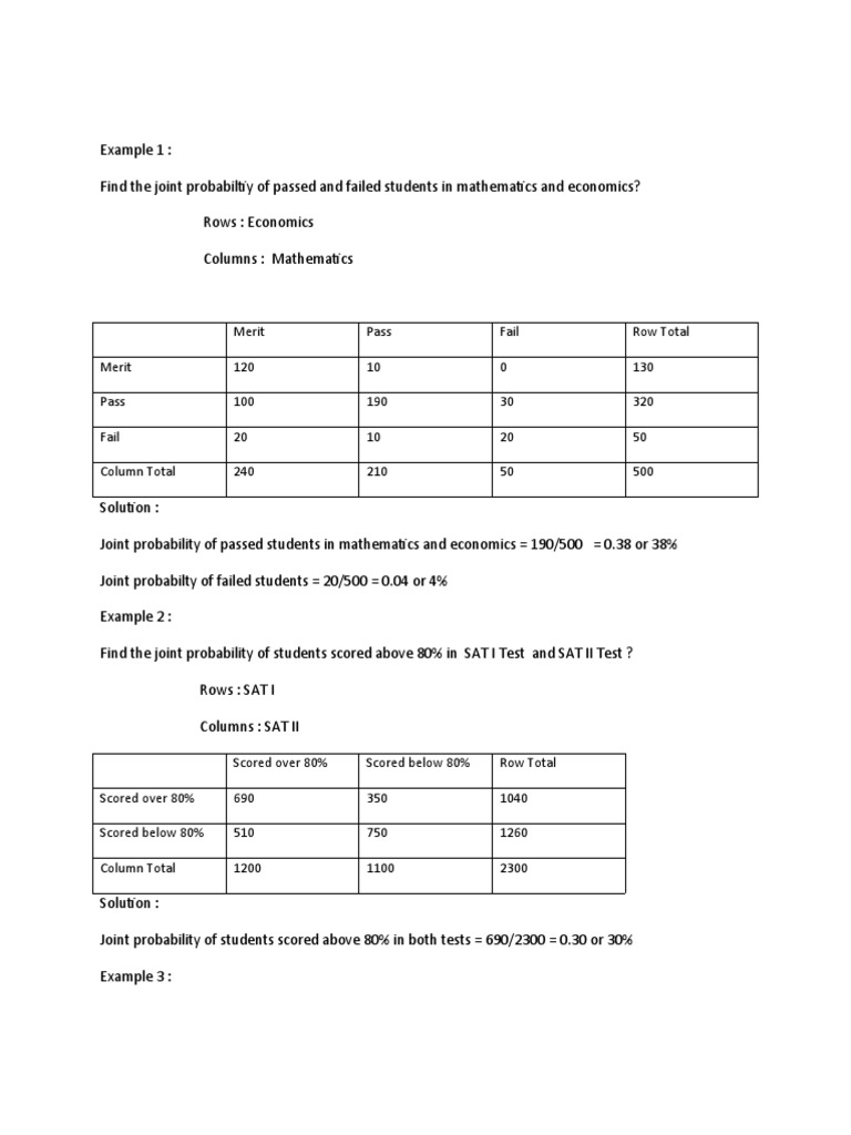 Joint Probability Statistics | PDF | Sat | Probability